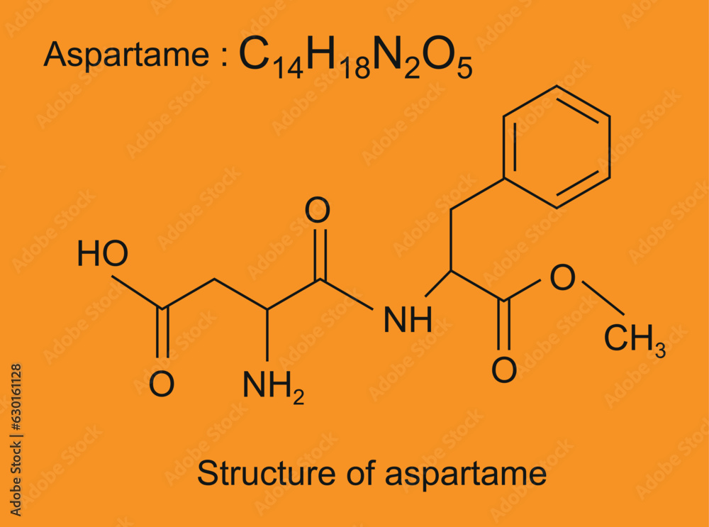 Molecular formula of Aspartame structure and skeletal formula. Stock ...