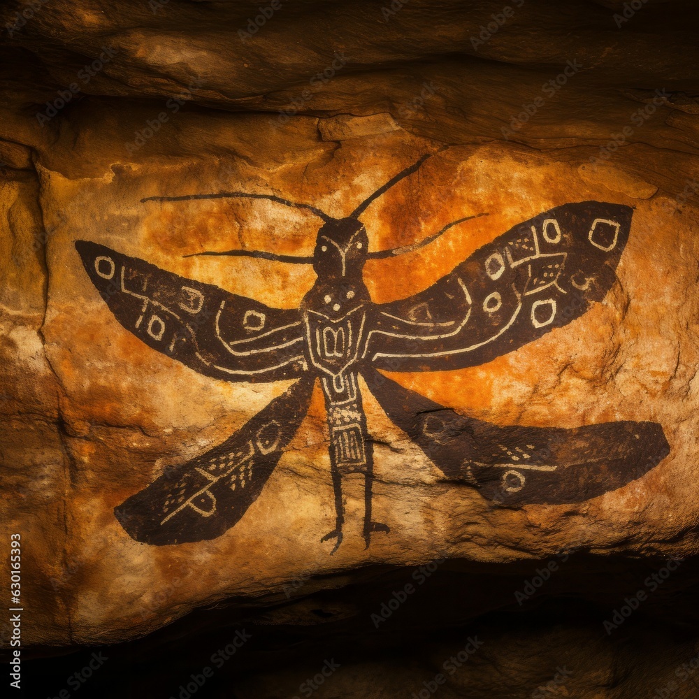 Simulated Cave Painting of Mothman Winged Bipedal Cryptid Stock Photo | Adobe Stock