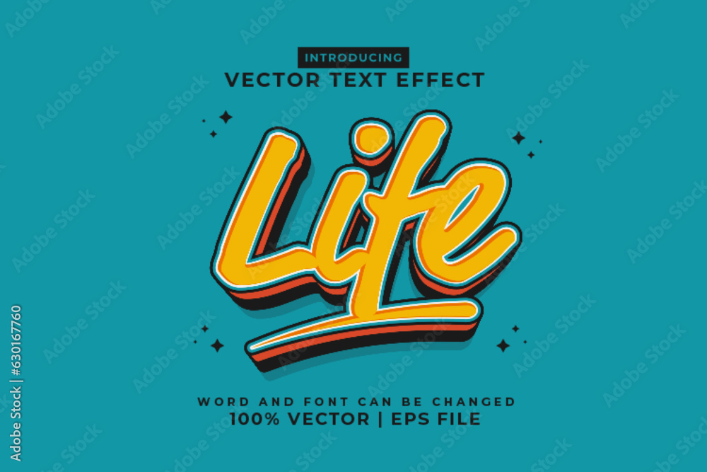 Editable text effect Life 3d cartoon style premium vector Stock Vector ...
