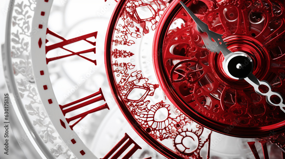 Red table clock with mechanism isolated on white background, AI ...