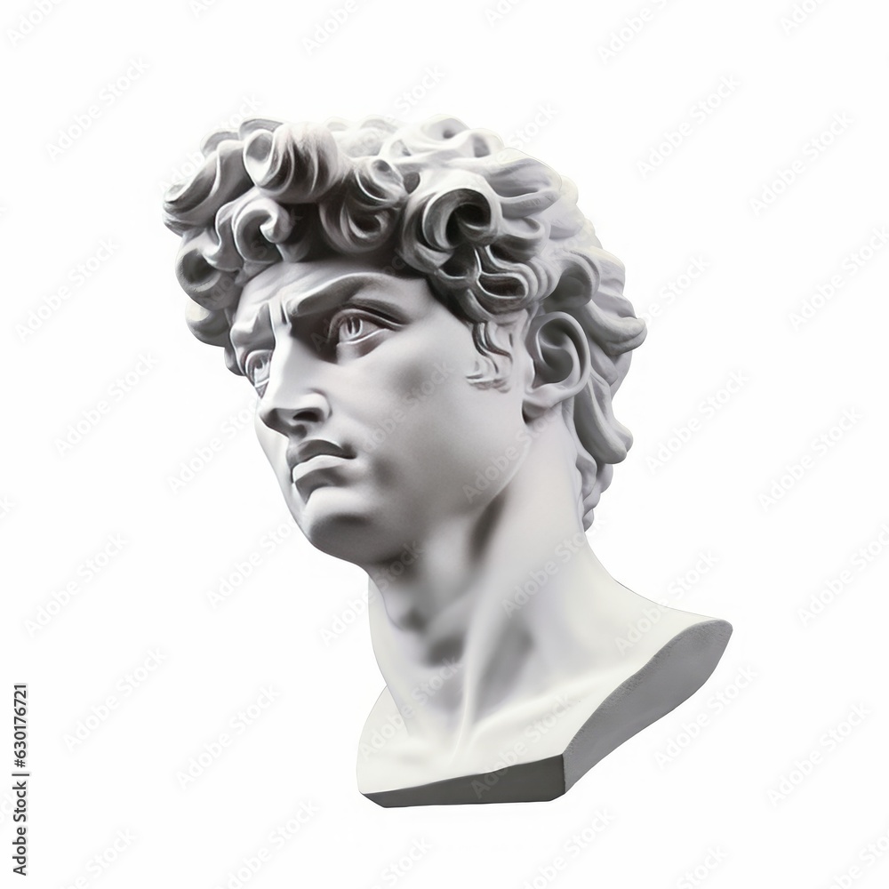 Gypsum statue of David's head. Michelangelo's David statue plaster copy ...