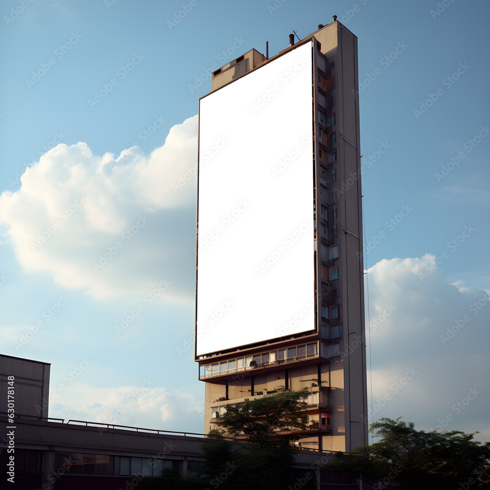 large billboard on the side of a tower block skyscraper, illustrative ...