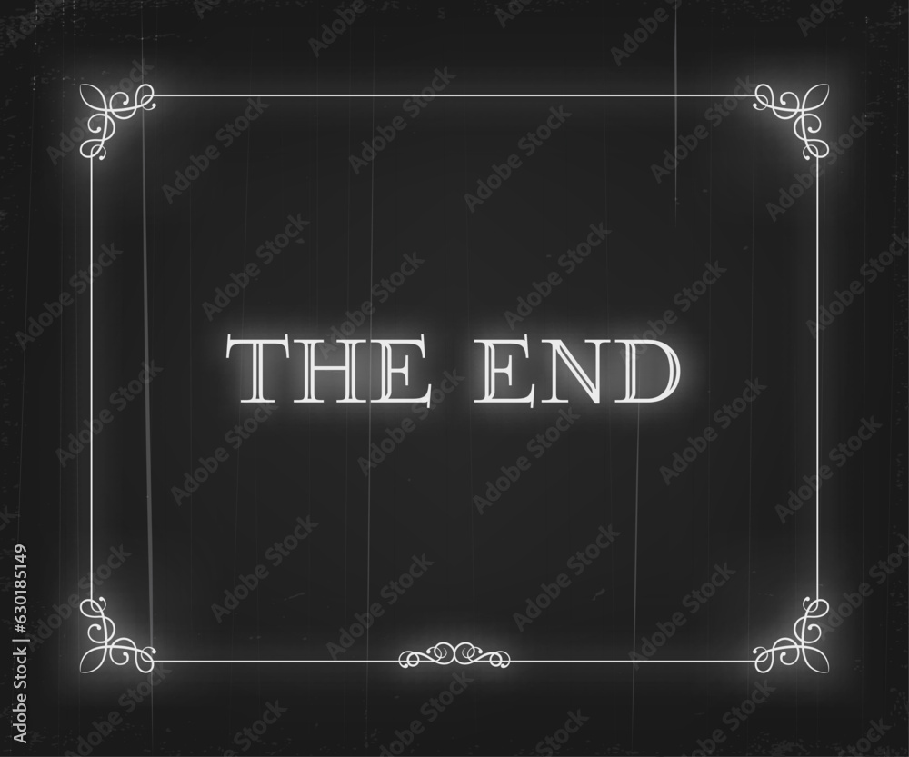 Silent movie cinema film end screen in vintage floral borders, vector ...