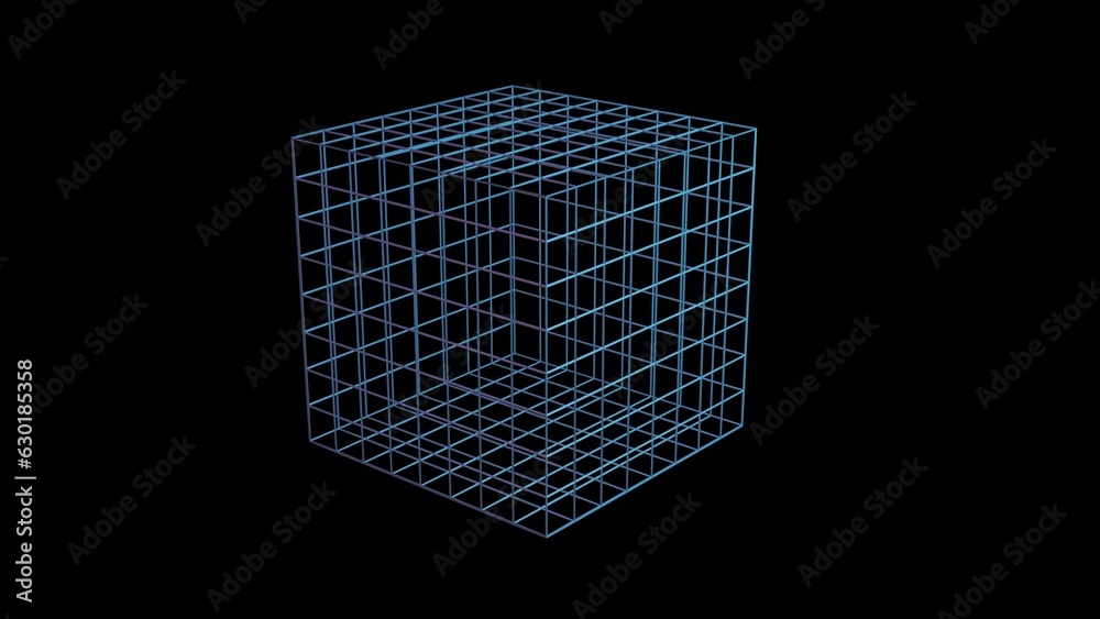 Compactification of extra dimensions. Wireframe cube imploding into a ...