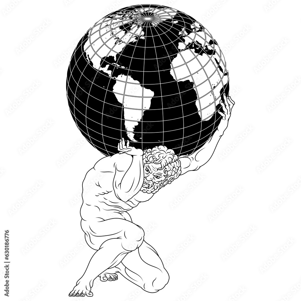 Titan Atlas holding the planet earth on his shoulders, titan from Greek ...