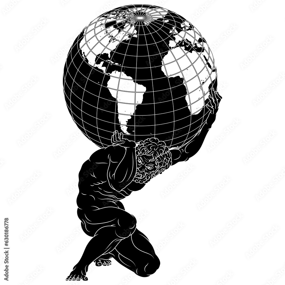 Titan Atlas holding the planet earth on his shoulders, titan from Greek ...