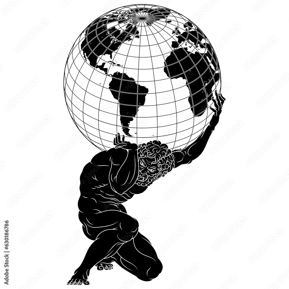 Titan Atlas holding the planet earth on his shoulders, titan from Greek ...