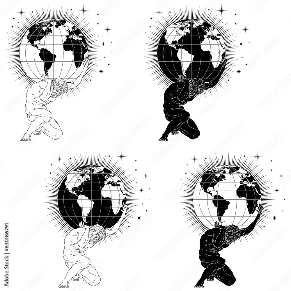 Titan Atlas holding the planet earth on his shoulders, titan from Greek ...
