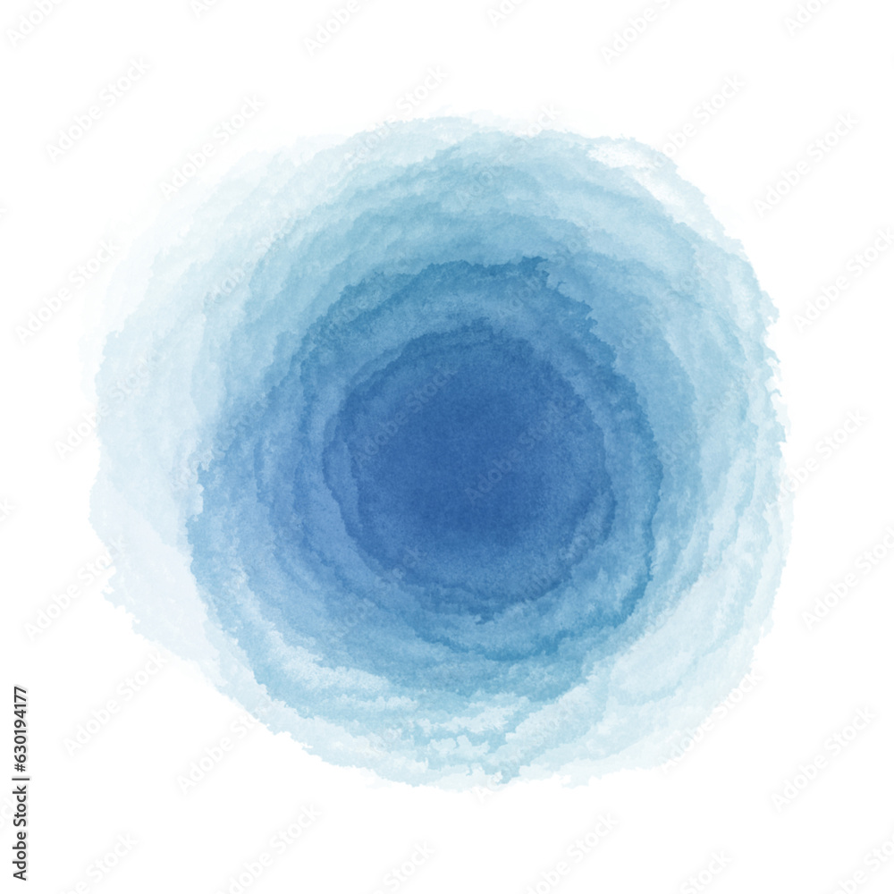 Blue watercolor paint round shape with liquid fluid texture isolated on ...