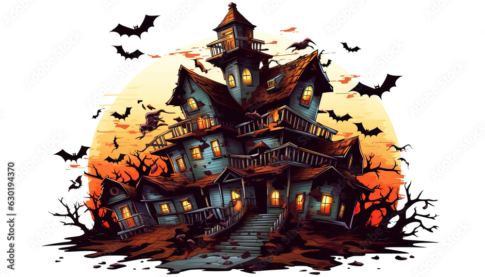 Haunted house with bats flying clipart, halloween concept Stock ...