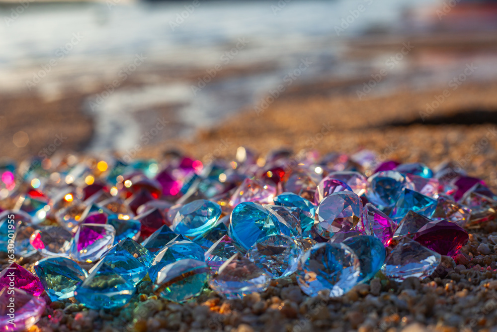 Colorful diamonds on the beach..Each diamond caught the glimmer of the ...