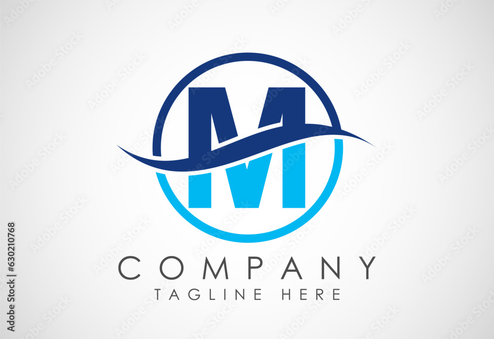 Initial M alphabet with swoosh or ocean wave logo design. Graphic ...