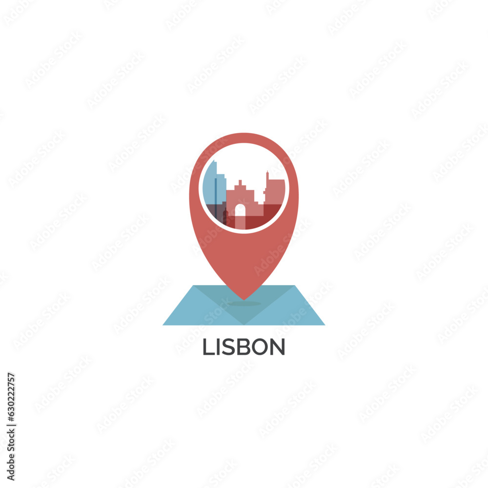 Lisbon Portugal map pin point geolocation modern skyline shape pointer ...