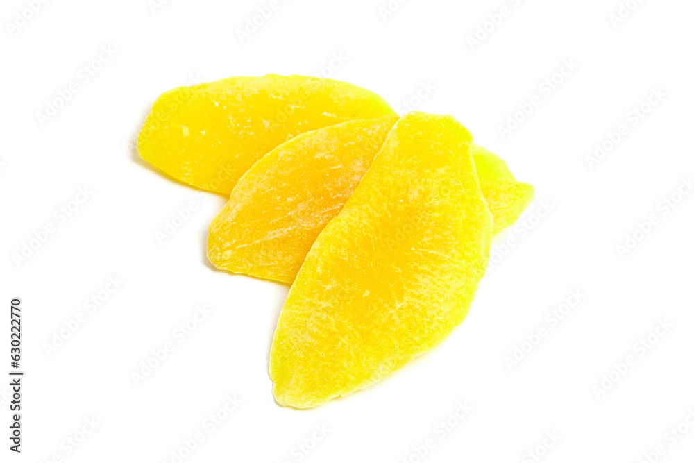 Dried mango slices isolated on white background. Candied mango fruit ...