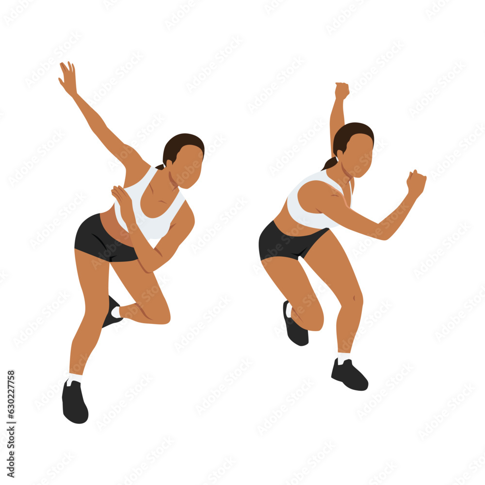 Woman doing side or lateral shuffles or hops skaters exercise. Flat ...