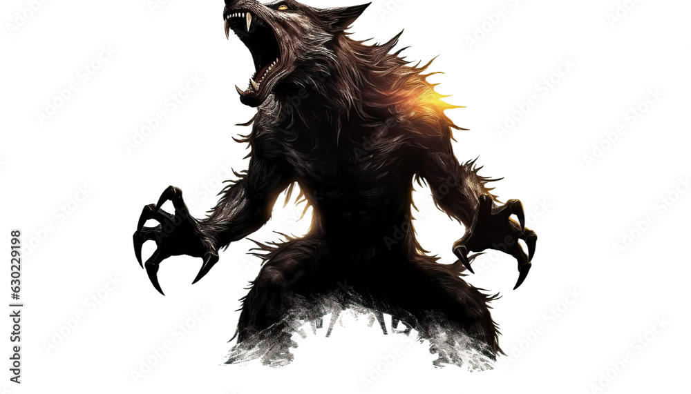 Werewolf howling at the full moon, transforming under its glow ...