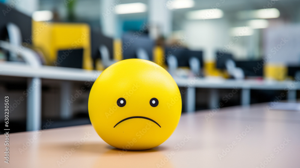Negativity in the workplace demonstrated by a yellow frown ball in the ...
