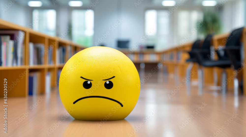 Negativity in the workplace demonstrated by a yellow frown ball in the ...