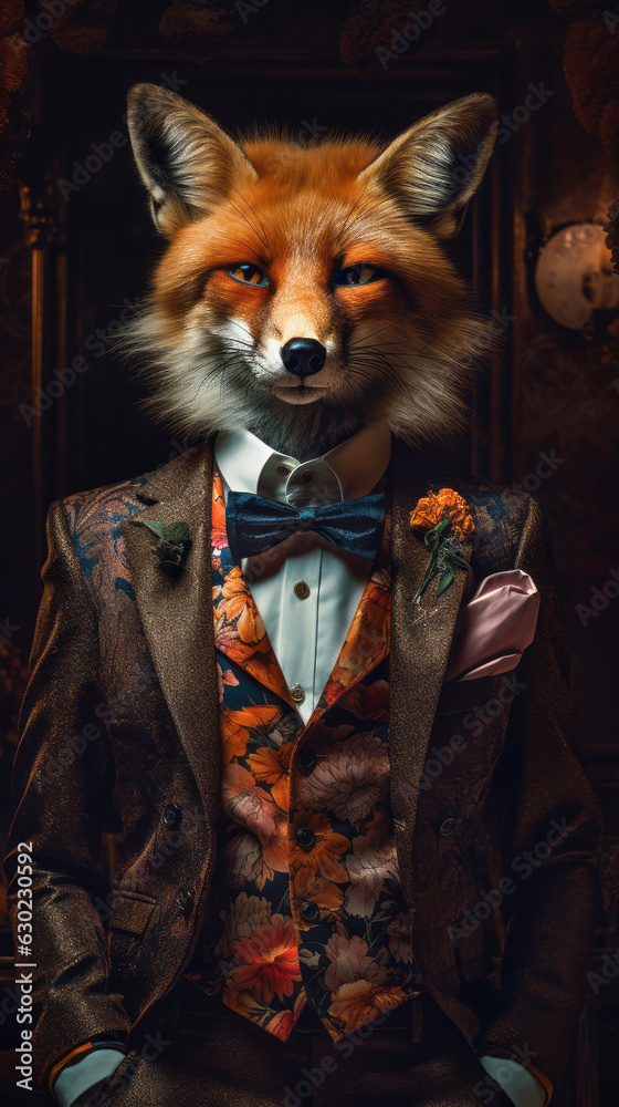 Fox dressed in an elegant suit with a nice tie. Fashion portrait of an ...