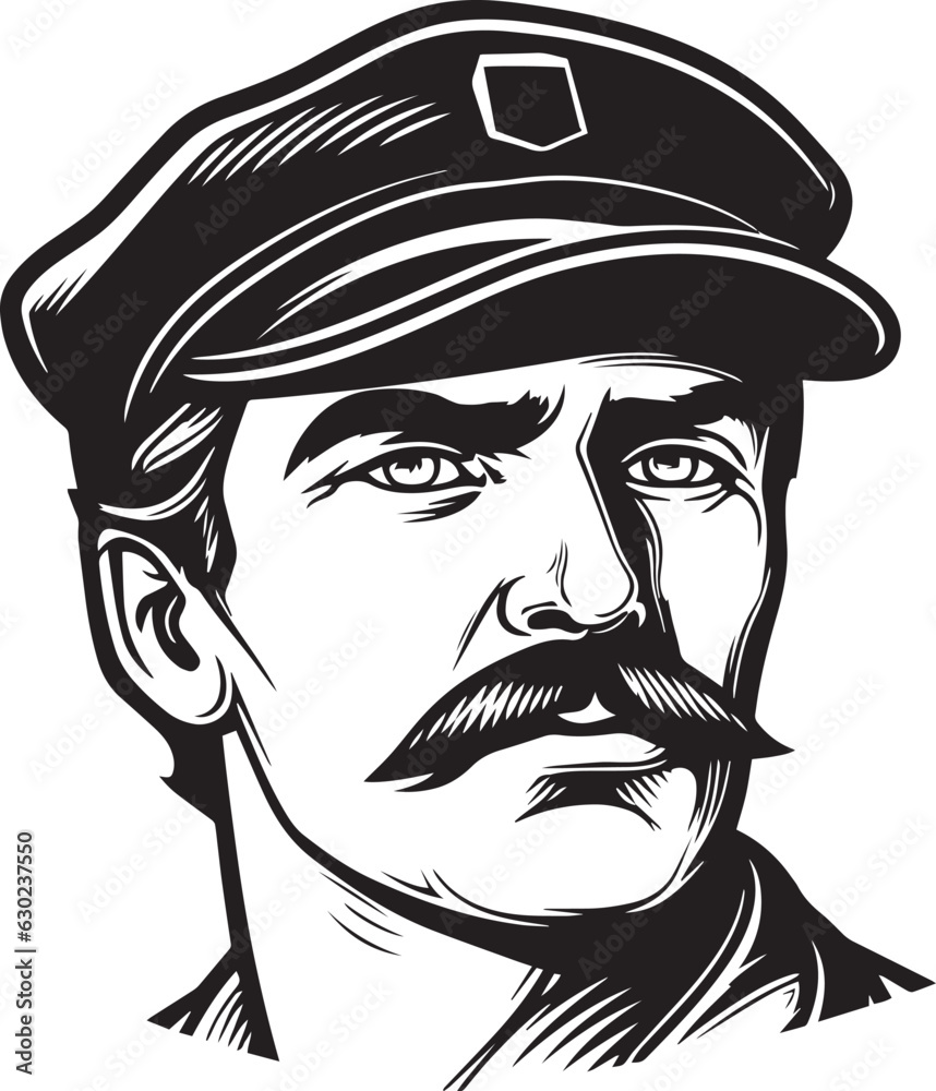 Hand-drawn Retro man in a cap and with a mustache , Retro comics ...