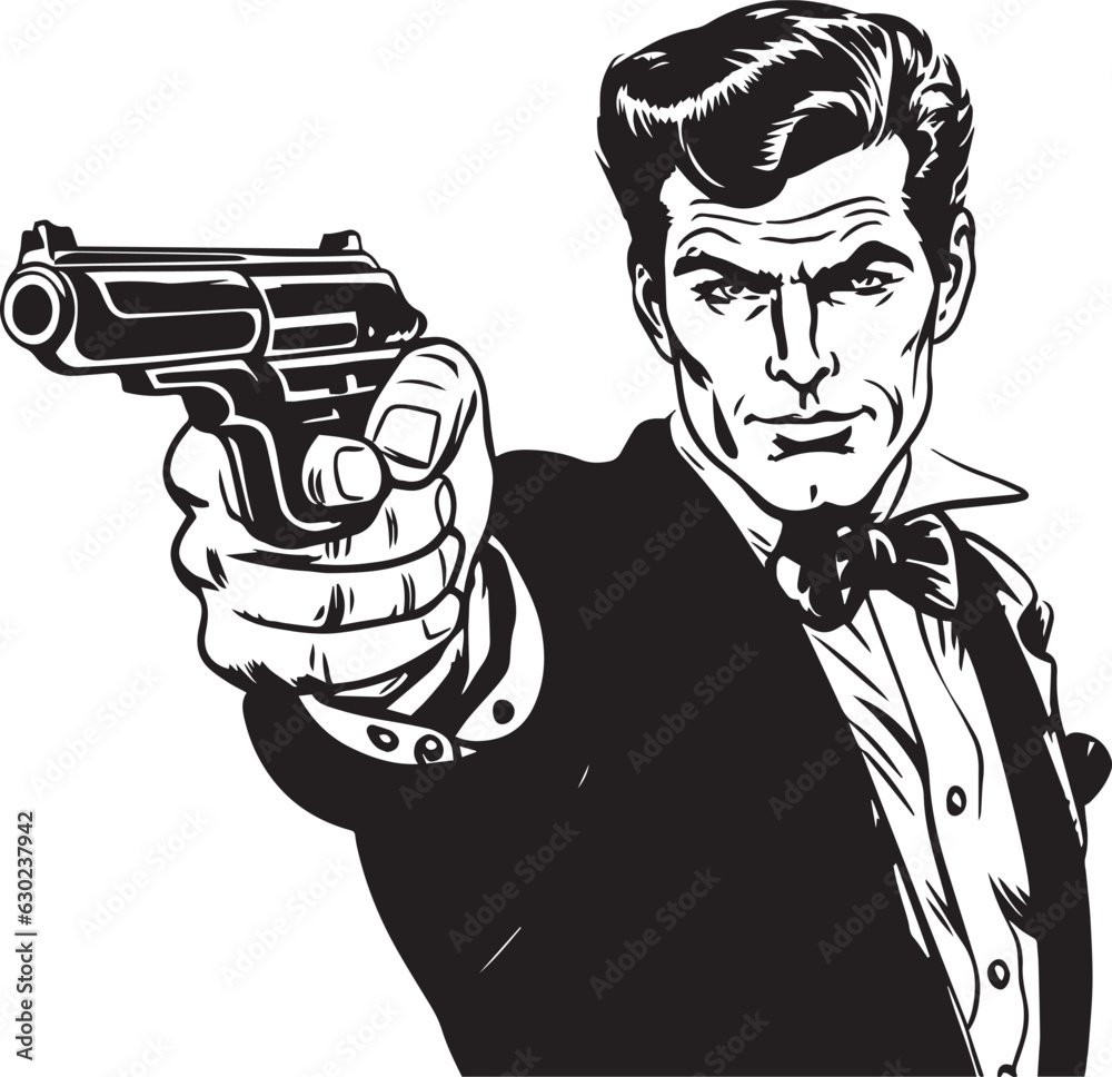 Hand-drawn Retro man hold gun , Retro comics, American cartoon comic ...