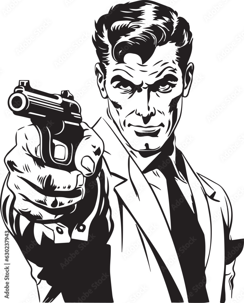Hand-drawn Retro man hold gun , Retro comics, American cartoon comic ...