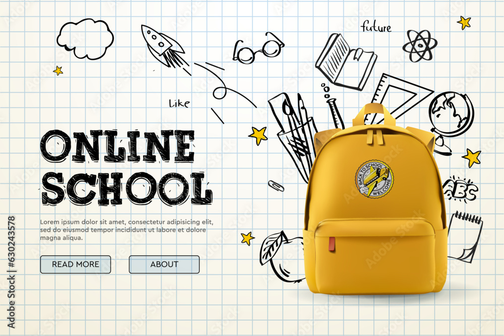 Grafika wektorowa Stock: Back to school, online school banner, poster ...