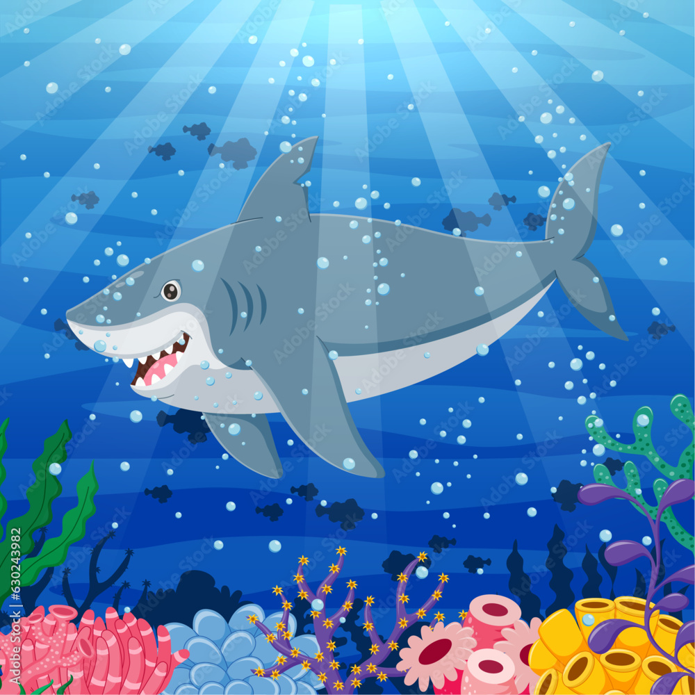 Cartoon shark swimming in the ocean. Vector illustration Stock Vector ...