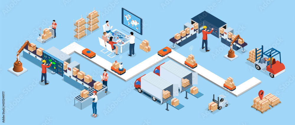 3d Isometric Automated Warehouse Robots And Smart Warehouse Technology