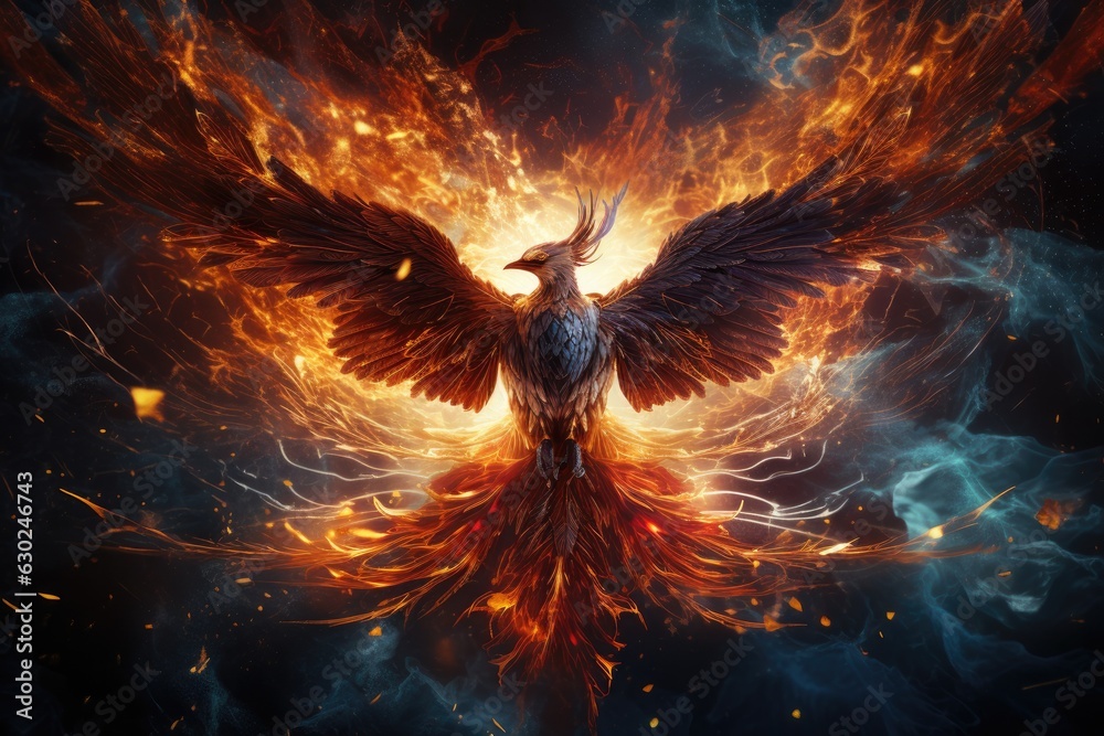 Foto de Phoenix is flying burning with fire. Birds. Mythical creatures ...