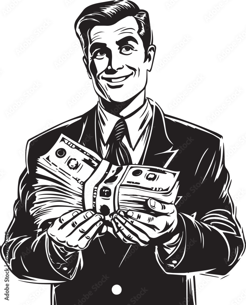 Hand-drawn Retro man hold money , Retro comics, American cartoon comic ...