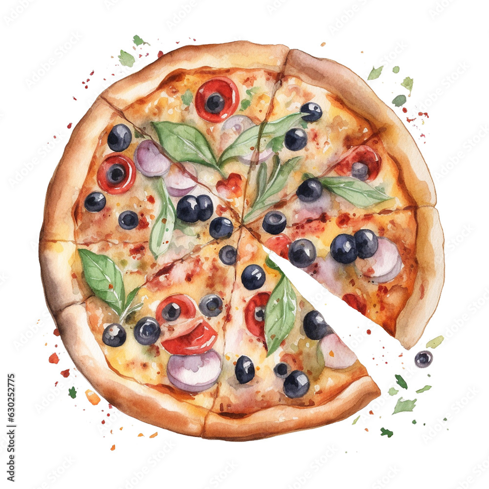 Pizza Italian Food, Isolated PNG, Watercolor Hand Painted Illustration ...