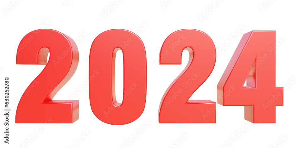 2024 New Year red digits isolated on transparent background. PNG. 3d ...