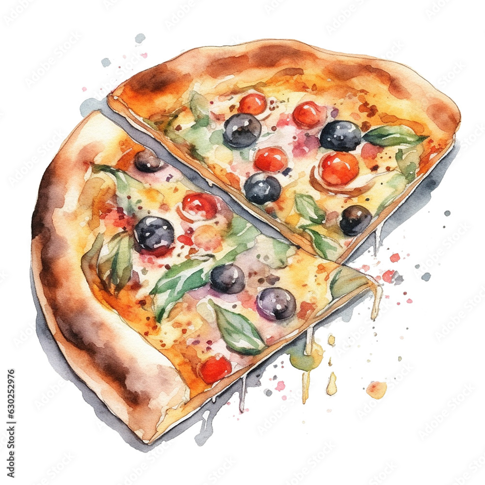 Pizza Italian Food, Isolated PNG, Watercolor Hand Painted Illustration ...