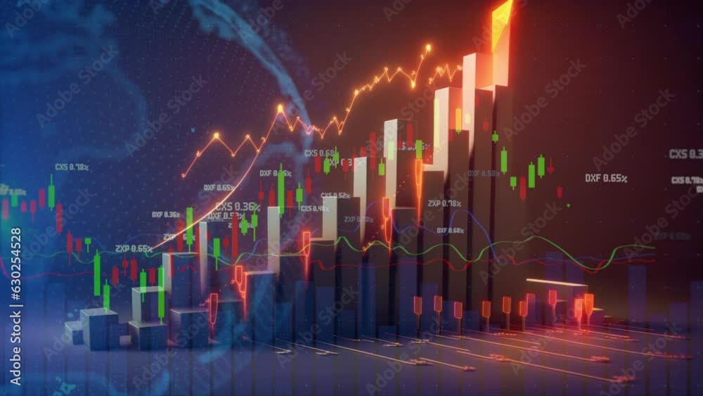 Dynamic 3D financial graph illustration with glowing bars, stock market ...