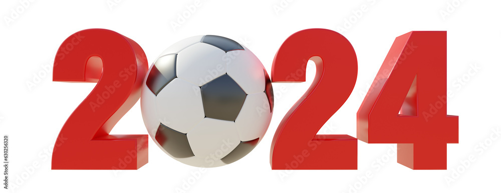 2024 Soccer football event calendar. New year number with ball isolated ...
