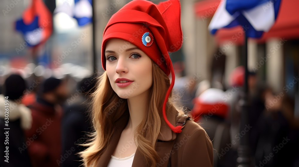 femme portant un bonnet phrygien et une cocarde tricolore en France ...