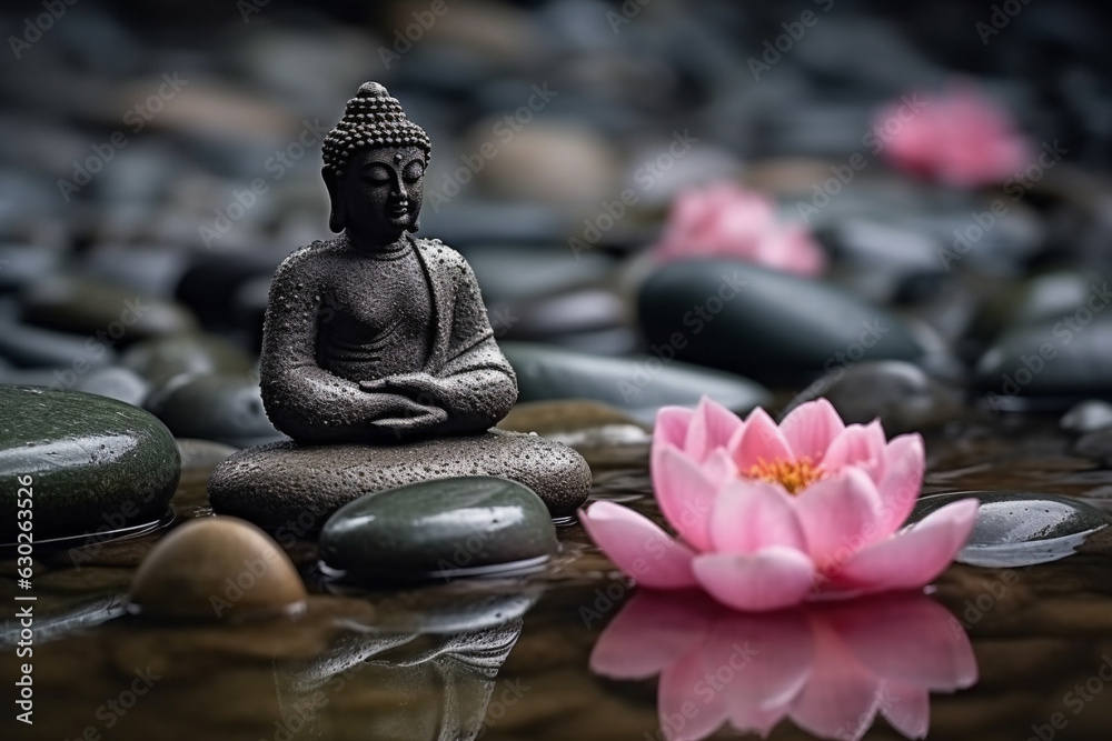 Serenity and tranquility of a Buddha statue seated in the lotus ...