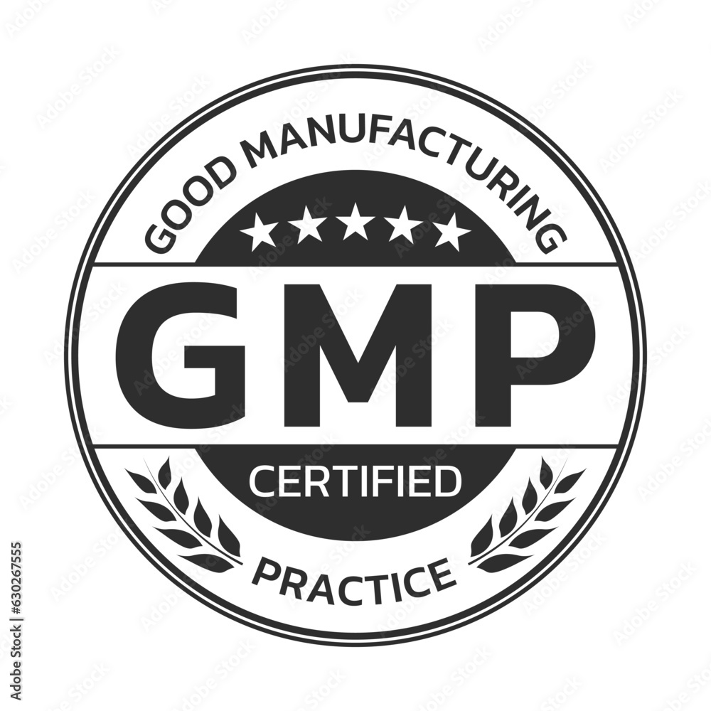 GMP certified icon, logo or label. Good Manufacturing Practice stamp or ...