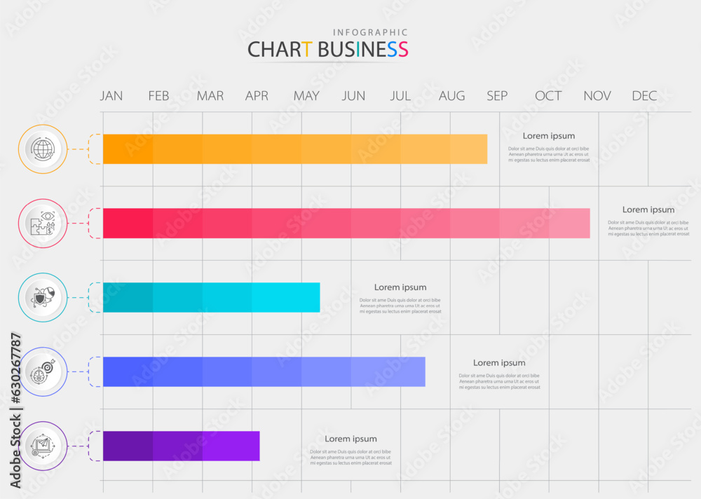 Charts infographic 12 months modern timeline diagram calendar separated ...