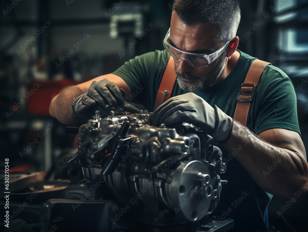 mechanic working on engine Stock Photo | Adobe Stock