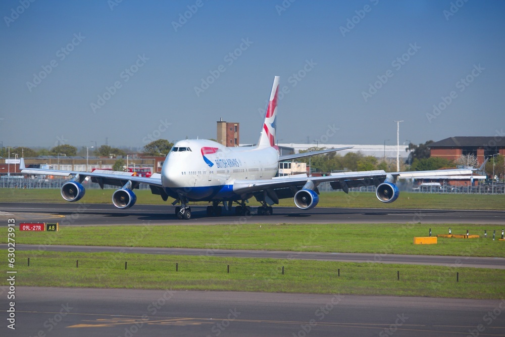 British Airways Boeing 747 after landing at London Heathrow airport. BA ...