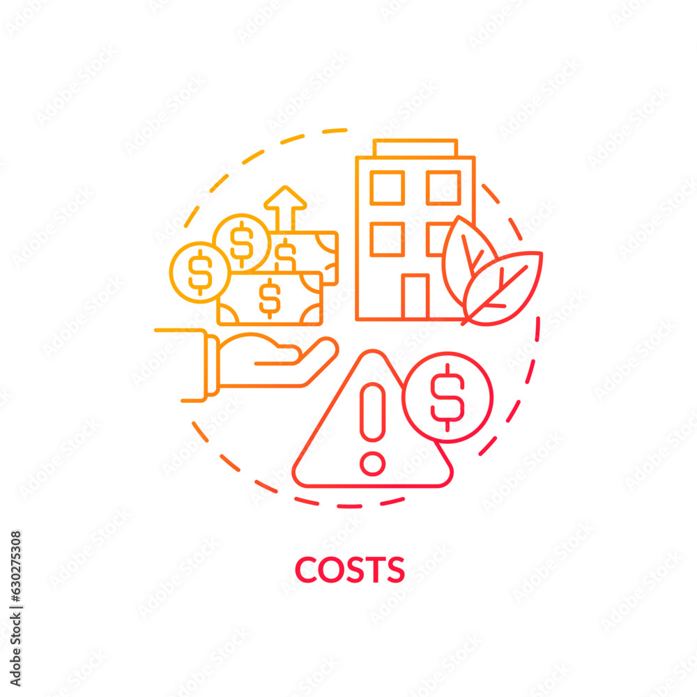 Red gradient costs icon concept, isolated vector, sustainable office ...