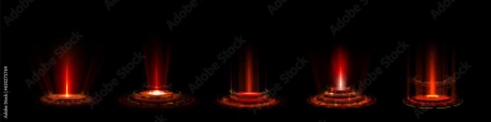 Red light game circle portal with hologram effect. Ui vector teleport ...