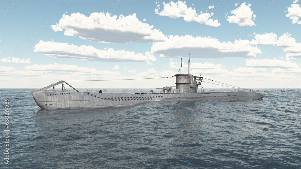 Deutsches Unterseeboot aus dem zweiten Weltkrieg im offenen Meer Stock ...