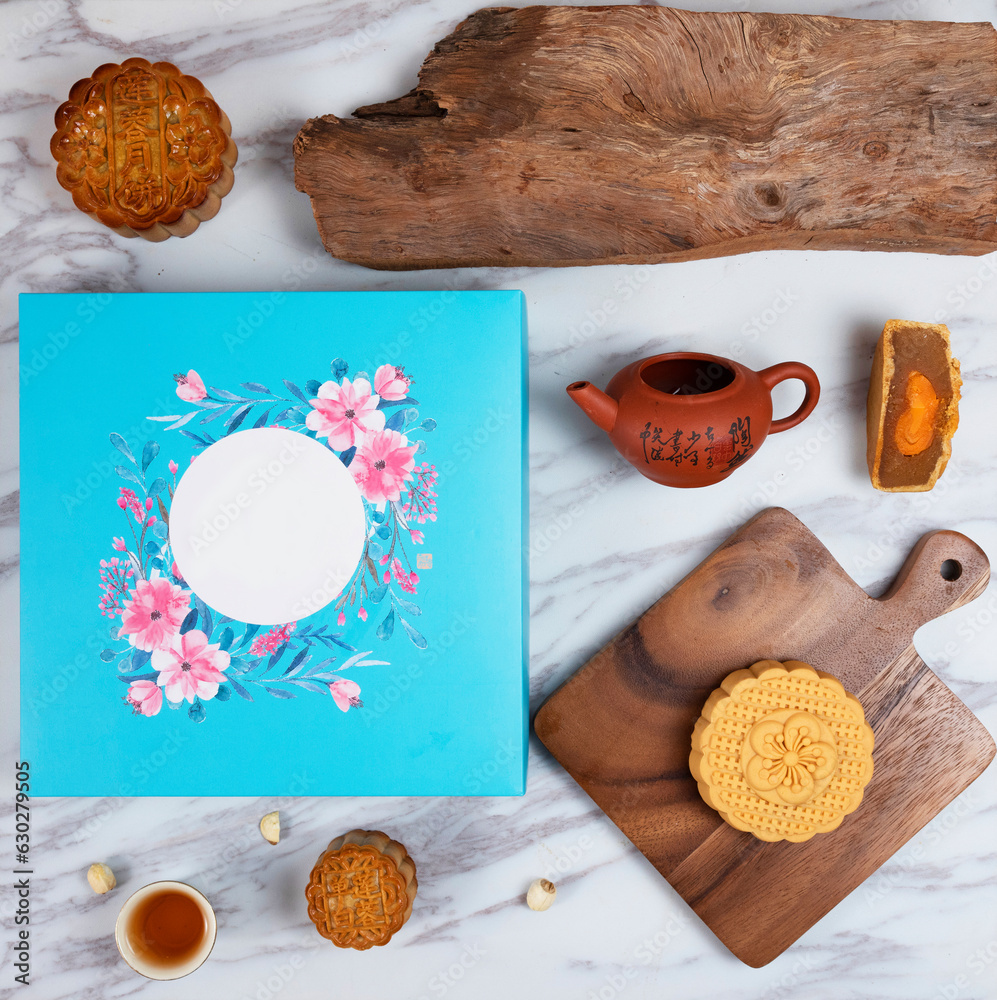 traditional gourmet home made baked moon cake mixed nuts lotus paste ...