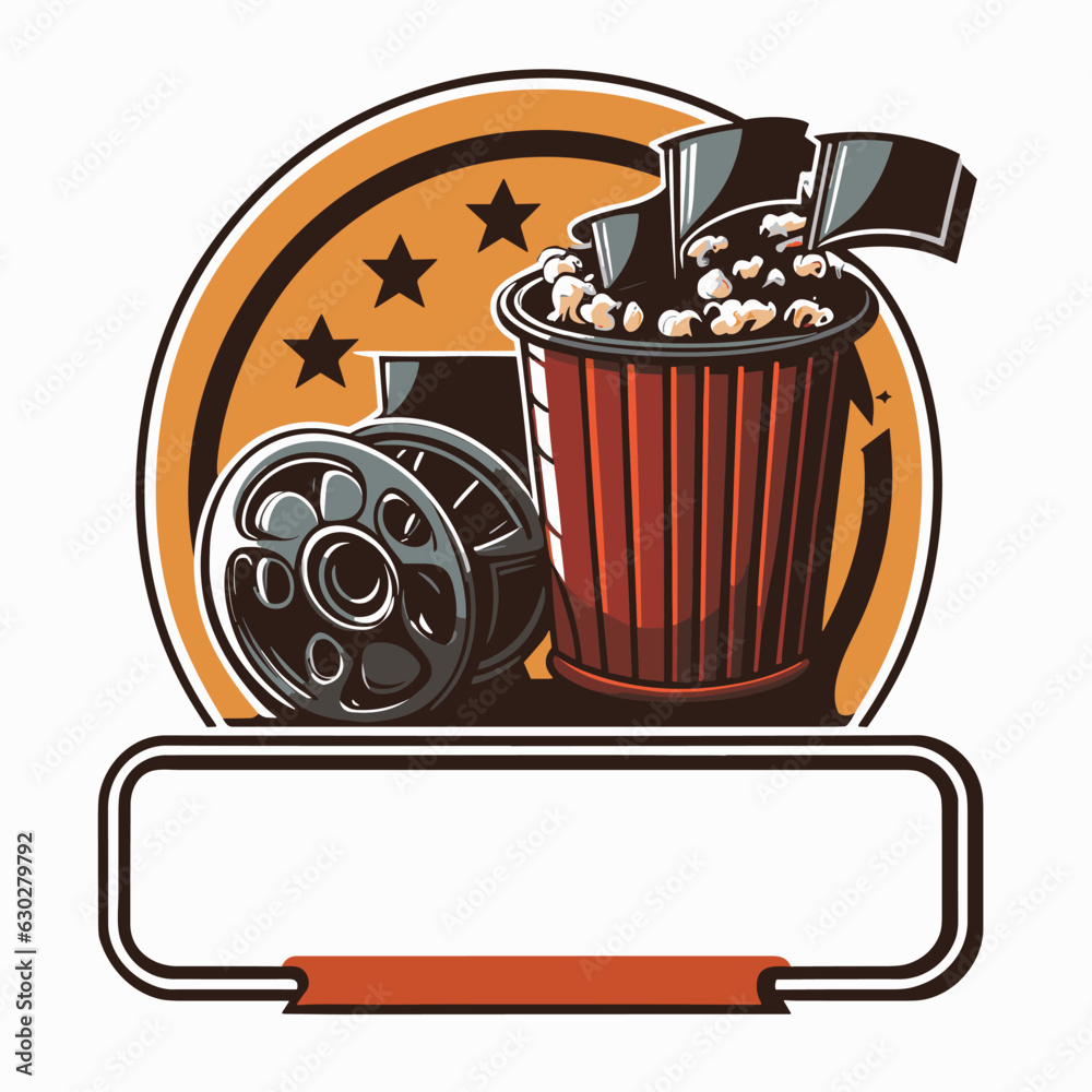 Popcorn and a reel of film as a symbol for summer film screenings ...