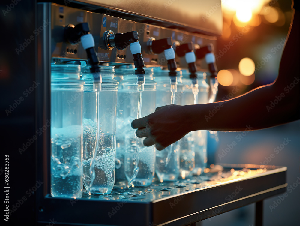 Refill Stations: A close-up of a person filling a reusable water bottle ...