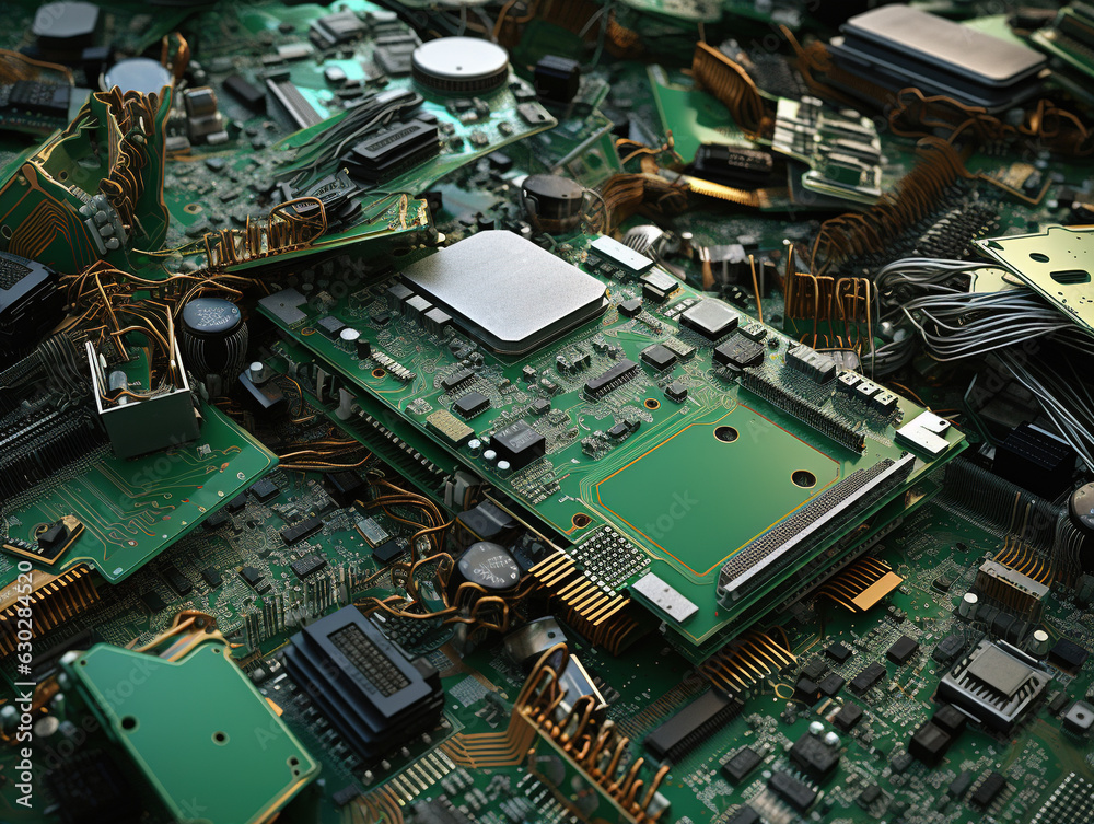 Electronic Waste Components: A close-up of circuit boards and ...