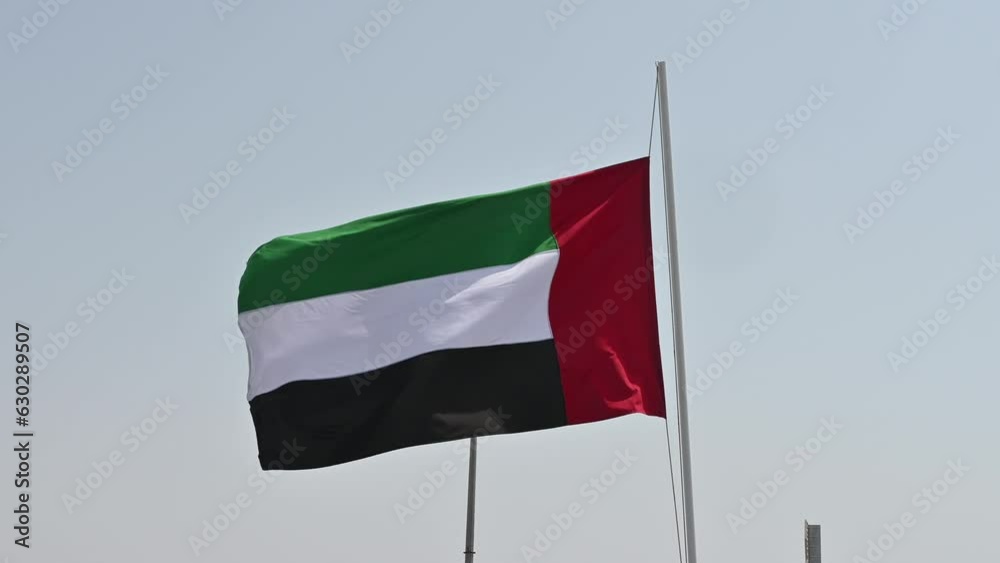 The flag of the United Arab Emirates is at half-mast. This is seen as a ...